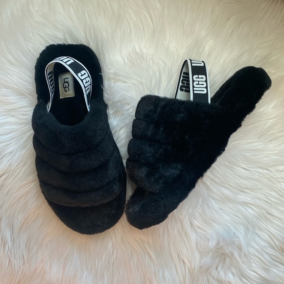 UGG | Shoes | Ugg Fluff Yeah Slide Black White 5 | Poshmark